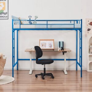 Pipleo Loft Bed Twin Size Metal Frame, Multifunctional Loft Bed with Ladder and Guardrail, Space-Saving, Modern Industrial Style, No Box Spring Needed