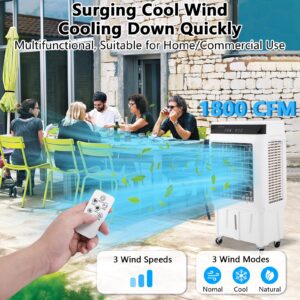 TROPOW 1800CFM Evaporative Air Cooler, Swamp Cooler With 8.4 Gallon Water Tank & 4 Ice Packs, 3 Modes & Wind Speeds for Outdoor Indoor Garage