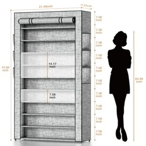 10+1 Tiers Large Shoe Rack with Covers, Stackable Tall Shoe Rack Organizer Shoe Shelf Holds 50-55Pairs Sturdy Metal Shoe Rack Storage Organizer Cabinet, Shoe Racks Organizer for Entryway Closet Garage