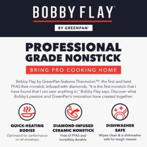 GreenPan x Bobby Flay 13 Piece Cookware Pots and Pans Set, Professional Grade Aluminum, PFAS & PFOA-Free Ceramic Nonstick, Induction Suitable, Stay-Cool Silicone Handle, Dishwasher & Oven Safe, Cream