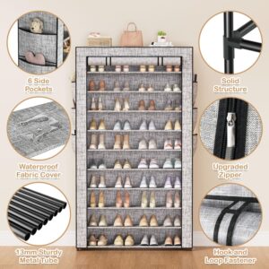 10+1 Tiers Large Shoe Rack with Covers, Stackable Tall Shoe Rack Organizer Shoe Shelf Holds 50-55Pairs Sturdy Metal Shoe Rack Storage Organizer Cabinet, Shoe Racks Organizer for Entryway Closet Garage