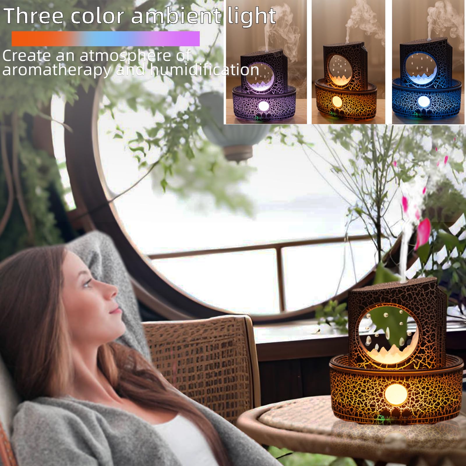 Aromatherapy Humidifier for Sleep Relaxation, Raindrop Humidifiers,Aromatherapy Diffuser with 3 LED Color Changing Lights and Auto-Off, Air humidifier Suitable for Home, Office