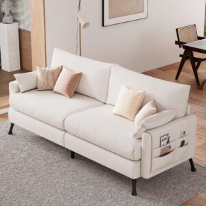 iPormis 80.7 Inch Sofa Couch with Storage Bags, Comfy Couch with Extra Deep Seats, Modern 3 Seat Sofa for Small Space, Loveseat Sofa, Removable Sofa Cover, White