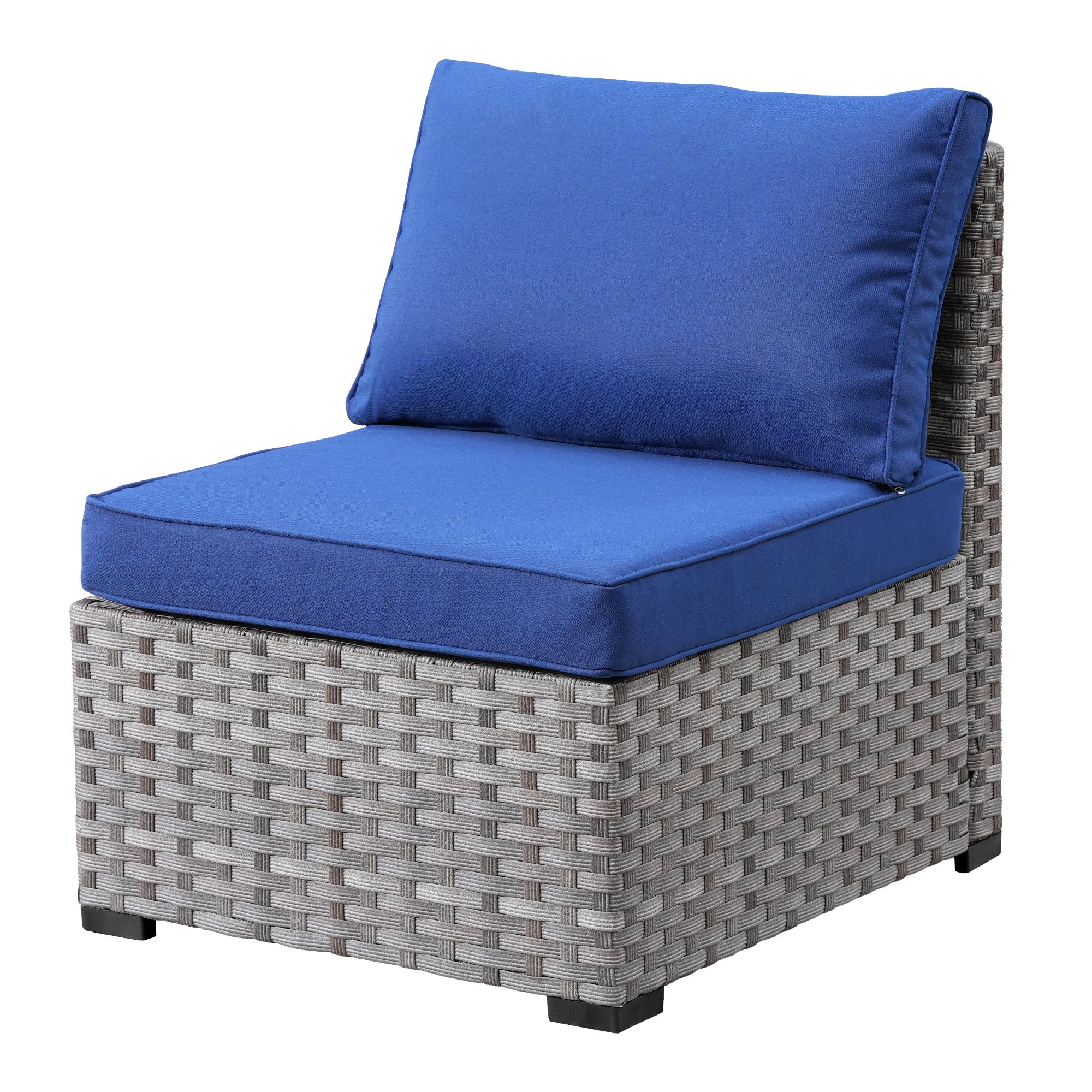 ovios Patio Modular Sectional Sofa, Outdoor Wicker Rattan Middle Sections Couch with Comfy Cushions, Modern Wicker Rattan Deep Seat Chairs for Furniture Set, Navy Blue