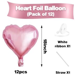 Pink Heart Balloons,12Pcs 18 Inch Light Pink Helium Foil Love Heart Shaped Balloons for Girls Party Bridal Wedding Engagement Anniversary Birthday Baby Shower Valentines Day Decorations