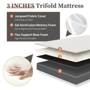 Sweetcrispy Tri-fold Memory Foam Mattress - 4 Inch Full Size Portable Bed Pad, Foldable Floor Mat, Collapsible and Washable Cover with CertiPUR-US Certified, for Travel & Camping & Yoga