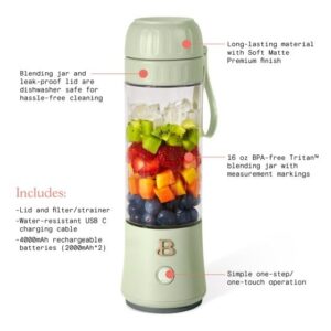 Beautiful Portable to-Go Blender 2.0, 70 W, Sage Green by Drew Barrymore,16 oz