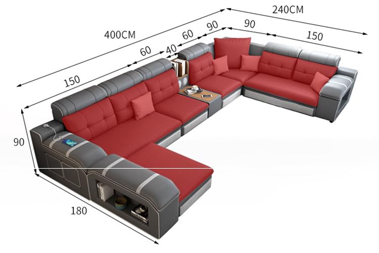 ALKKAR Modern Fabric U-Shaped Sofa Multifunctional Corner Sofa Combination Living Room Furniture Sofa Set with USB Connection, Modern Gray Leather Sectional Sofa Set for Living Room, Home Office