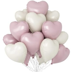 baby pink white heart balloons,12pcs 18 inch light pink cream foil love heart shaped balloons for bow birthday party bridal engagement wedding anniversary baby shower valentines day decorations