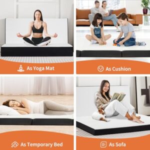 Sweetcrispy Tri-fold Memory Foam Mattress - 4 Inch Full Size Portable Bed Pad, Foldable Floor Mat, Collapsible and Washable Cover with CertiPUR-US Certified, for Travel & Camping & Yoga