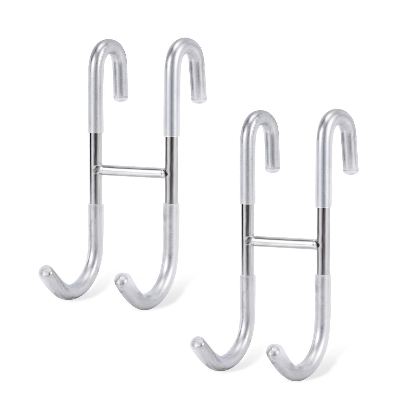 NQEUEPN 2pcs Shower Door Hooks, Frameless Glass Shower Door Towel Hooks 304 Stainless Steel No-Drill Over Door Shower Towel Hanger Rack for Bathroom Loofah Bathing Suits (Silver)