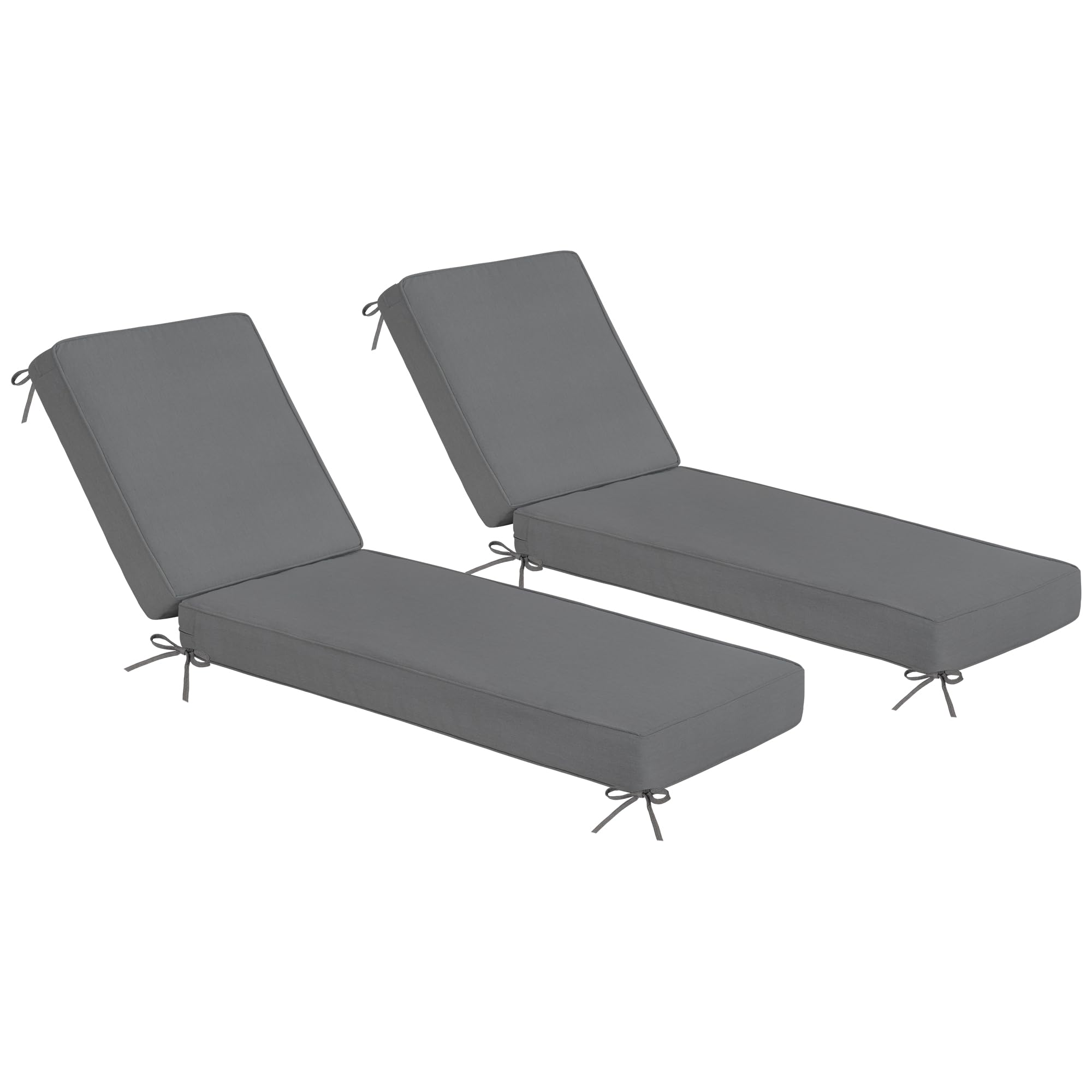 Sundale Outdoor Olefin Chaise Lounge Cushion Set of 2, Water-Resistant Patio Lounge Chair Cushion, Thick Lounger Pad with 8 Straps Medium Gray, 80 x 26 x 4 Inches