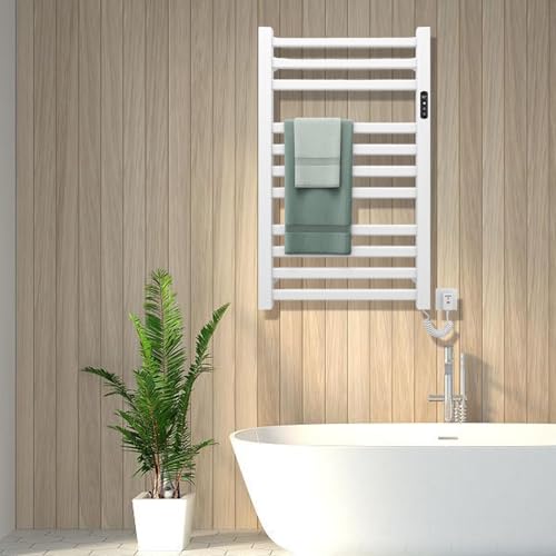 SWHC Heated Towel Rack, 350W Towel Warmer Smart Touch Radiator Towel Rail Electric Wall Mounted Towel Rail Timer 1-9H, 30-70°C Towel Radiator 11 Rods Bathroom Radiators 55 x 10 x 90 cm