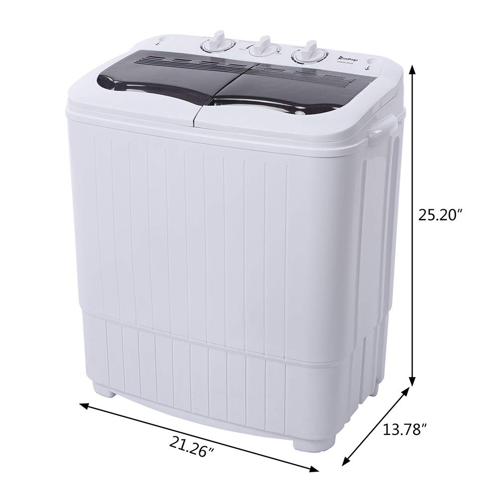 Portable Washing Machine and Dryer, 14Lbs Twin Tub Portable Washer Dryer Combo with Gravity Drain, Semi-Auto 7.7Lbs Washer Mini Laundry Machine with 6.6Lbs Spinner for Dorms, Apartments, RVs, Black