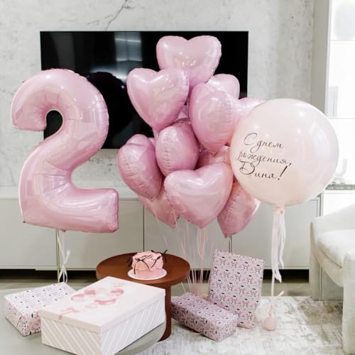 Pink Heart Balloons,12Pcs 18 Inch Light Pink Helium Foil Love Heart Shaped Balloons for Girls Party Bridal Wedding Engagement Anniversary Birthday Baby Shower Valentines Day Decorations