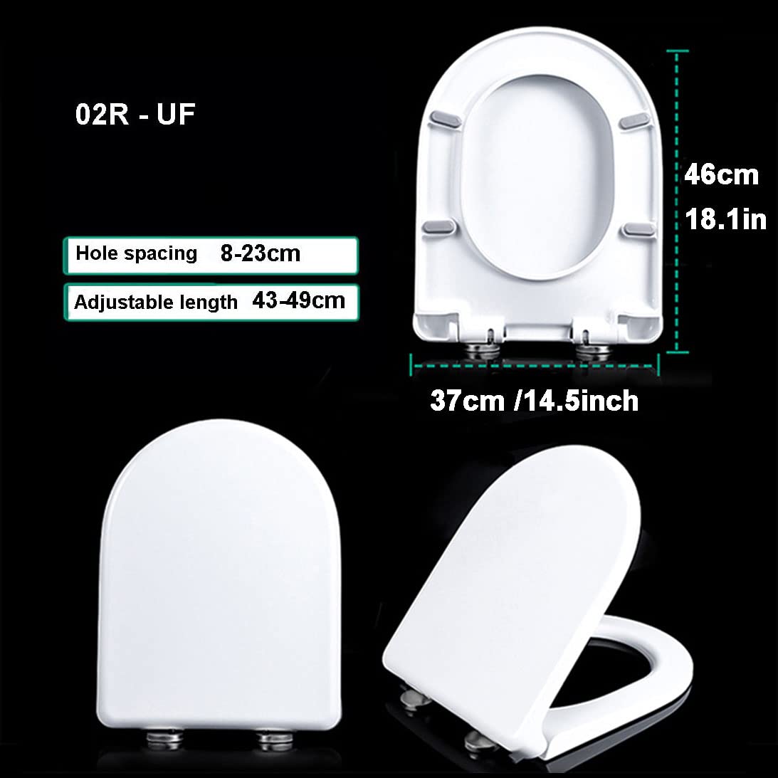 Toilet Seat D Shape Soft Close Toilet Seats Quick Release Easy Clean Toilet Seat Replacement with Non-Slip Bumpers for Bathroom White, 370 * 460mm,02R (02R)