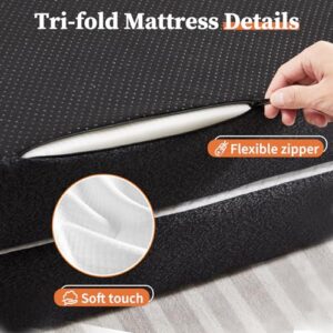 Sweetcrispy Tri-fold Memory Foam Mattress - 4 Inch Full Size Portable Bed Pad, Foldable Floor Mat, Collapsible and Washable Cover with CertiPUR-US Certified, for Travel & Camping & Yoga