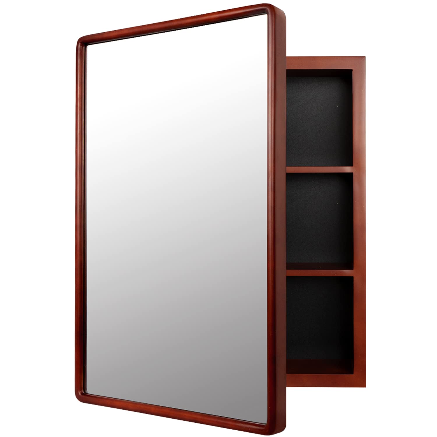 H & A Medicine Cabinet Bathroom Mirror, 24''x16'' Farmhouse Wood Frame Bathroom Medicine Cabinet with Mirror, Vanity Mirrors Recess or Surface Mounted Installation (Brown)