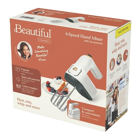 Beautiful 6-Speed Electric Hand Mixer, (White Icing) by Drew Barrymore