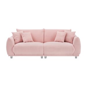 ycdiping comfy teddy wool sofa set with 4 throw pillows & metal legs 86.6" apartment size 4 colour choices cozy sitting (pink)