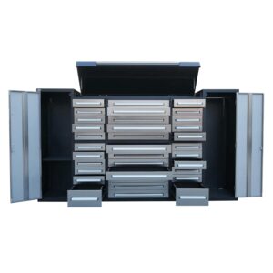 Product Dimensions:102"x22"x57" 9ft Storage Cabinet 34Drawer Steel Tool Chest Cabinet, Stainless Steel Top, Galvanized Drawers