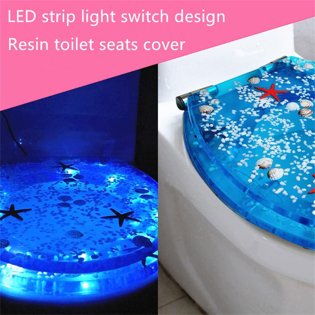 Toilet Seat, Led Light Slow- Close Resin Toilet Seats Cover,Stainless Steel Slow Down Quick Release Hinge Shape Toilet Seats Lid