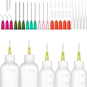 JIBENGAO 2 sizes needle tip squeeze bottle, precision tip applicator bottle with Blunt Needle Tip 14ga 18ga 20ga 25ga, Craft glue bottles for Craft Art Project,Paint Quilling Craft (30, 50 ML)