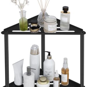 DOKU 2-Tier Corner Bathroom Counter Organizer, Stainless Steel Perfume Tray and Vanity Countertop Shelf, Makeup Bathroom Organizers and Storage for Bathroom, Dresser, Kitchen (Matte Black)