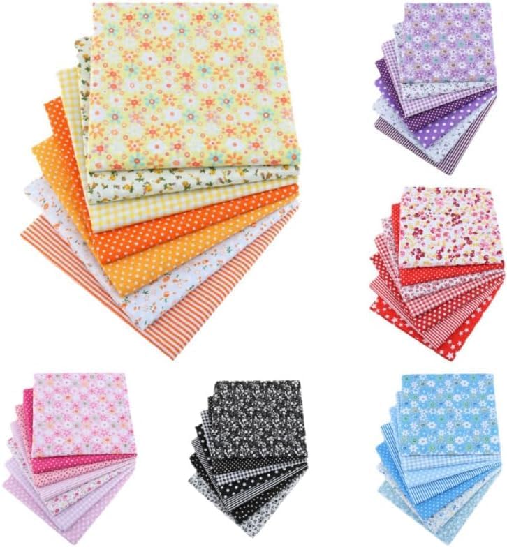 7Pcs Top Red Cotton Craft Fabric Bundle Squares Patchwork DIY Sewing Scrapbooking Quilting Floral Dot Pattern Craft and Hobby Fabric 10" x 10" (25cm x 25cm)