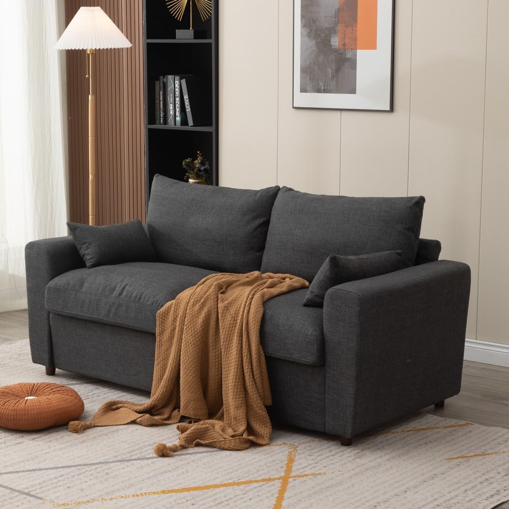 Panana Loveseat Sofa 2 Seater and 3 Seater Modern Couch, Fabric Couch with Under Storage Seat Cushion,Track Armrest, Comfy Couches for Small Spaces, Living Room (Dark Gray Linen Fabric, 2 Seater)