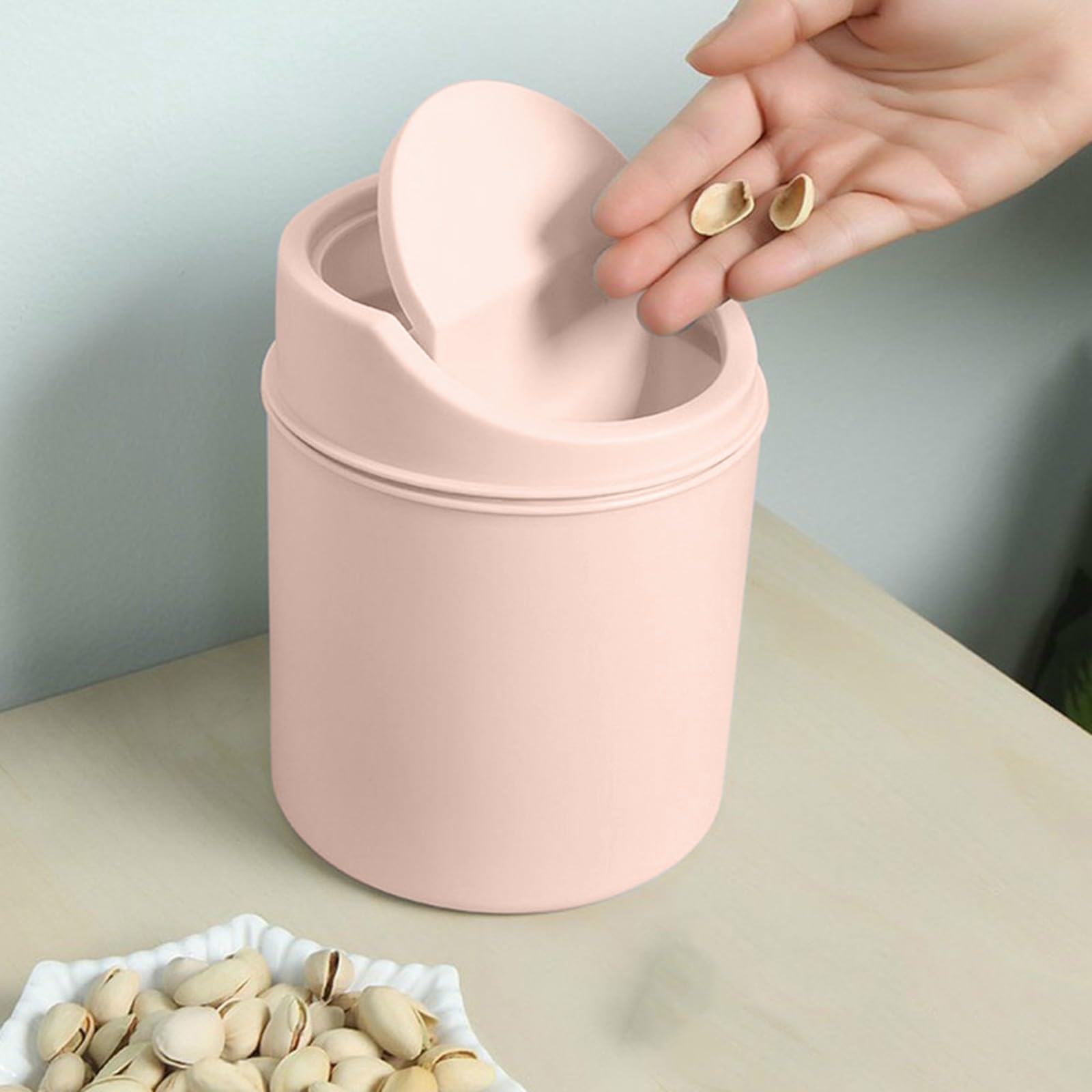 Mini Trash Can for Desk,Desktop Trash Can,Desk Trash Can Mini,Plastic Mini Wastebasket Trash Can with Swing Lid (Pink)