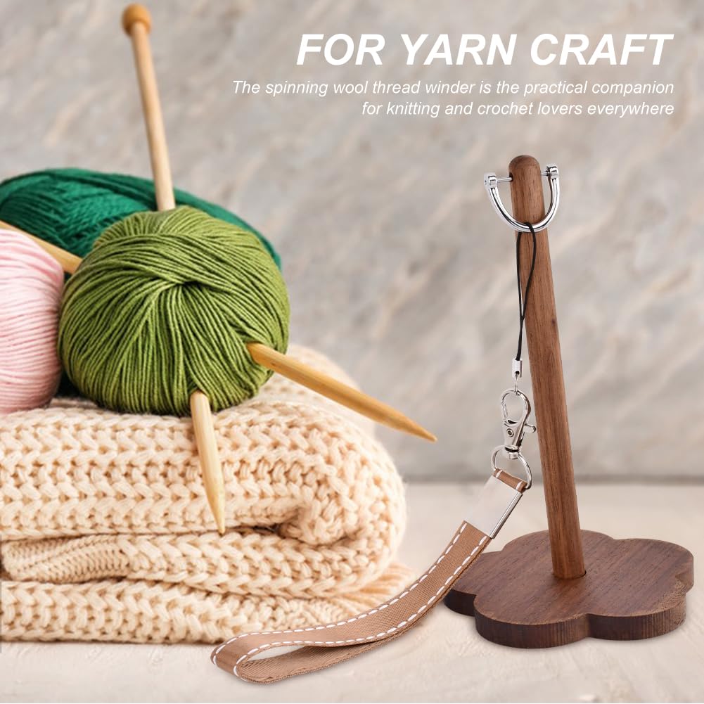 JIANWEI Portable Wrist Yarn Holder, Wrist Yarn Ball Minder Stand with Wristband&2 Finger Crochets, Yarn Minder Yarn Storage Organizer Knitting Supplies Crocheting Gift for Craft Lover(Walnut)