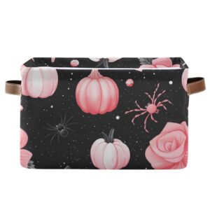 storage basket halloween pink pumpkin with rose canvas collapsible box organizer bin with handles