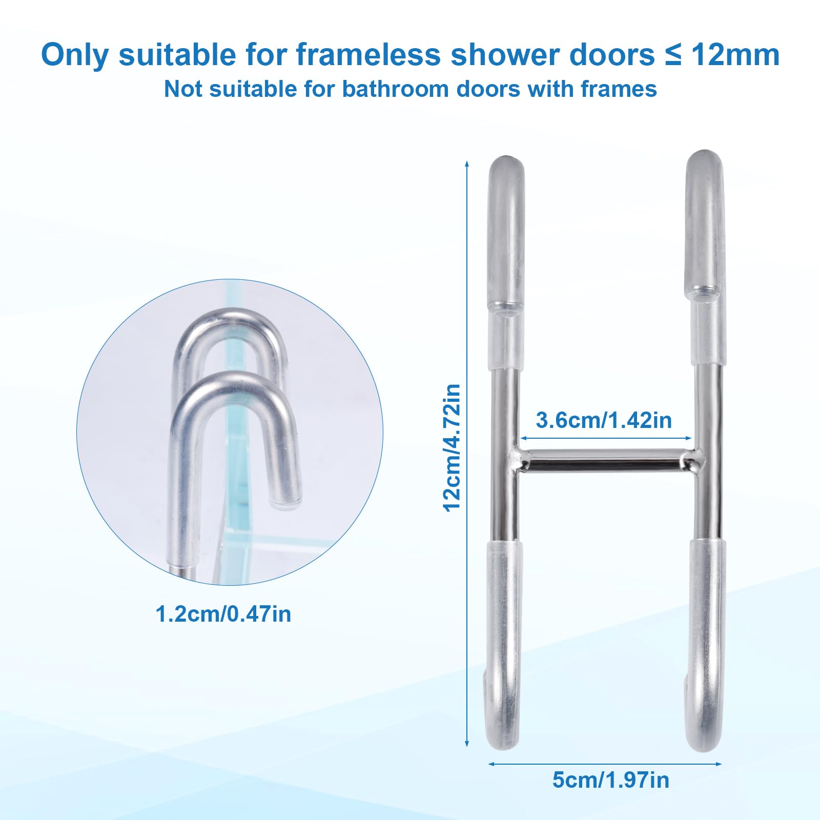 NQEUEPN 2pcs Shower Door Hooks, Frameless Glass Shower Door Towel Hooks 304 Stainless Steel No-Drill Over Door Shower Towel Hanger Rack for Bathroom Loofah Bathing Suits (Silver)