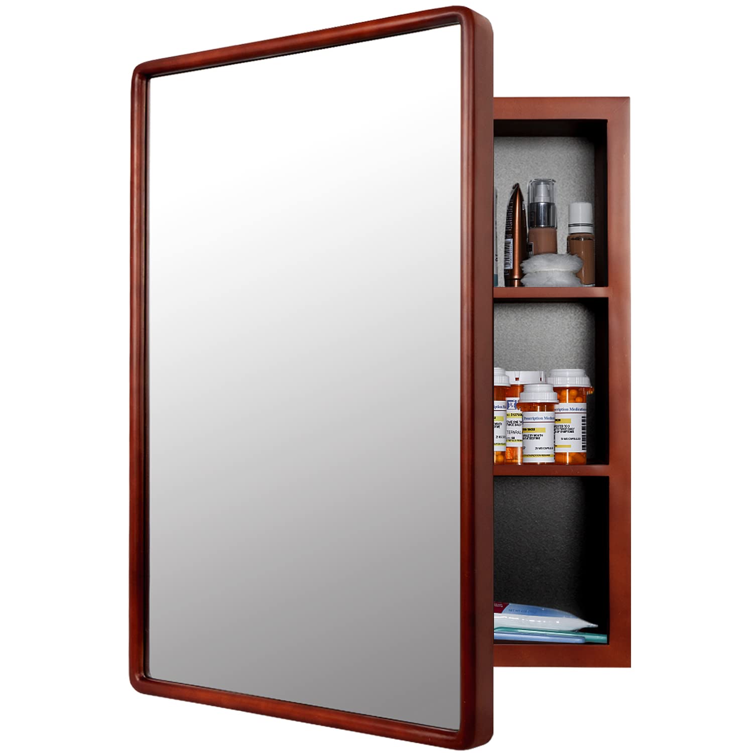 H & A Medicine Cabinet Bathroom Mirror, 24''x16'' Farmhouse Wood Frame Bathroom Medicine Cabinet with Mirror, Vanity Mirrors Recess or Surface Mounted Installation (Brown)