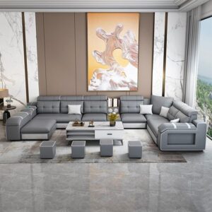 alkkar modern fabric u-shaped sofa multifunctional corner sofa combination living room furniture sofa set with usb connection, modern gray leather sectional sofa set for living room, home office