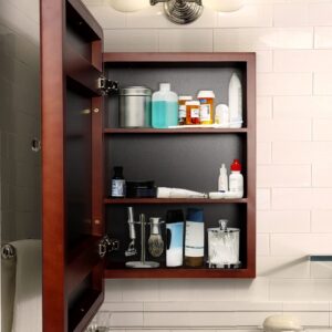 H & A Medicine Cabinet Bathroom Mirror, 24''x16'' Farmhouse Wood Frame Bathroom Medicine Cabinet with Mirror, Vanity Mirrors Recess or Surface Mounted Installation (Brown)