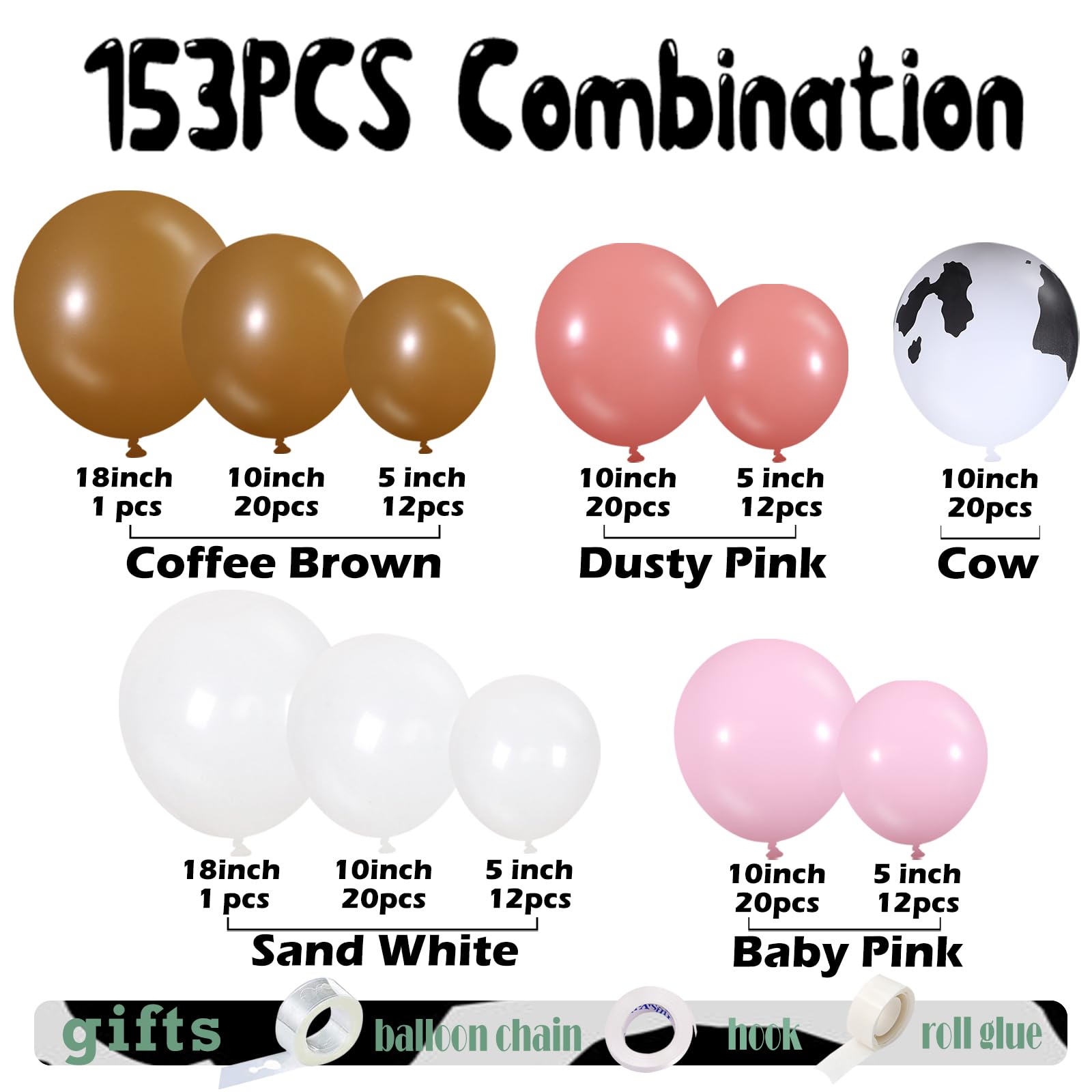 Dusty Pink Cow Balloon Arch Garland Kit – Dusty Pink, Light Pink, Brown, Sand White and Cow Print Balloons for Baby Shower, Birthday, Farm, Western, and Cowboy Theme Party Decoration