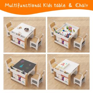 GarveeHome Kids Table and Chair Set, 4 in 1 Wooden Activity Table & 2 Chairs with Storage Drawer Detachable Tabletop for Toddlers Kids Drawing, Reading, Crafts, Art,Homework, Nursery, Playroom