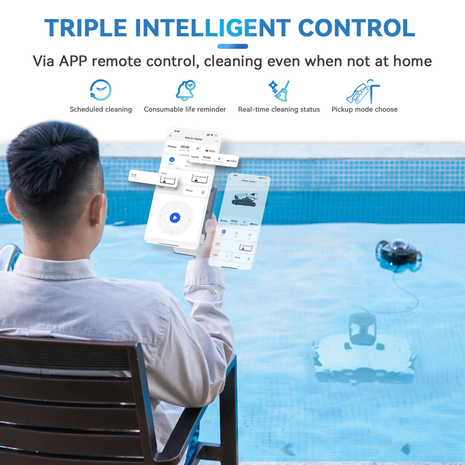 P1 MAX Robotic Pool Cleaner, Automatic Charging Pool Vacuum with APP, Remote Control - Automatic Charging Pool Vacuum - Powerful Triple Roller Brush - Ideal for Above & In-Ground Swimming Pools