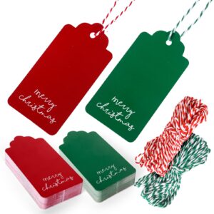 jarthenaamcs 100pcs merry christmas paper gift tags xmas red green hanging labels with hemp rope for holiday name tags present diy crafts, double-sided