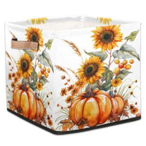 tablerazzi fall pumpkin simple cube storage bin, 13 inch collapsible fabric storage cube bin, foldable cube baskets for shelf, closet, organizer