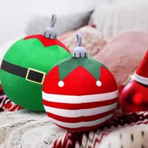 Cinnvoice 2 Pcs Christmas Bell Pillow 9.8 Inch Xmas Round Throw Pillow Elf Balls Velvet Pillows Christmas Home Gift Holiday Decor Cushion for Couch Chair Bed Bedroom Living Room Decoration