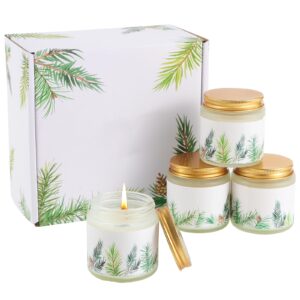 4 pieces fir candle christmas candle pine scented candles gifts 4oz forest fragrance candles with gift box for women, men, friends, couples,home or office