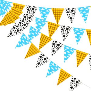 4pcs cartoon story party banner, themed birthday banner baby shower party decor blue yellow red toy themed birthday banner for kids birthday baby shower decorations