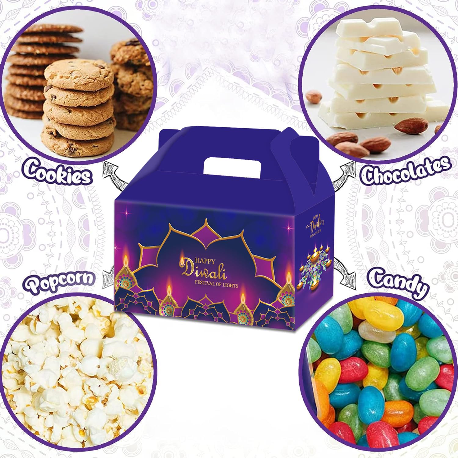 ANYMONYPF 16 Pcs Happy Diwali Treat Boxes Party Favors Diwali Gift Boxes Indian Deepavali Festival of Lights Goodie Gable Boxes Decoration for Diwali Party Supplies