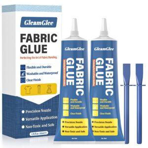 fabric glue permanent, 100ml extra strong fabric adhesive, washable clear clothing glue for clothes repairs, leather, crafts, upholstery, material, textile, felt and badges (2 x 50ml/1.76 oz)