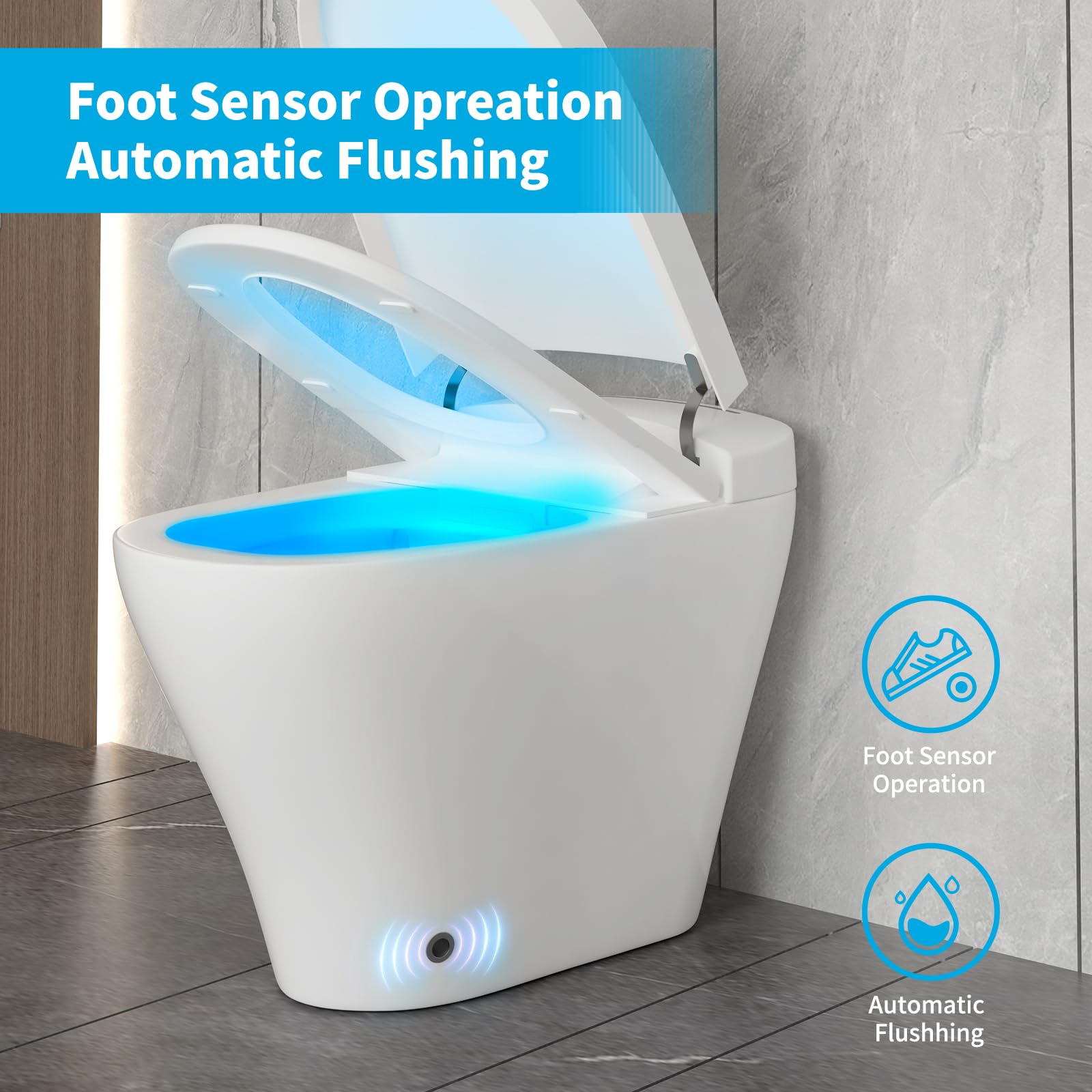 Smart Toilet with Bidet Built in, One-piece Toilet with Adjustable Heated Seat & Washing Mode, Auto Flush, Modern Smart Bidet Toilet for Bathrooms with Breathing Light & Remote Control