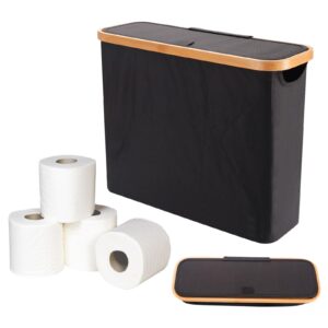 Toilet Paper Storage, Toilet Paper Basket with Lid, Toilet Paper Holder Stand for 12 Mega Rolls, The Ultimate Bathroom Organizer, Bathroom Accessories Holder, Toilet Paper Bin (Black)