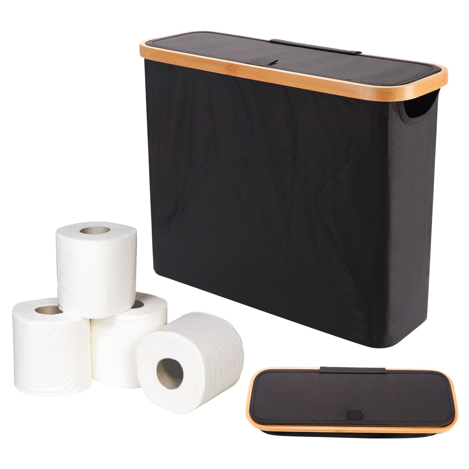 Toilet Paper Storage, Toilet Paper Basket with Lid, Toilet Paper Holder Stand for 12 Mega Rolls, The Ultimate Bathroom Organizer, Bathroom Accessories Holder, Toilet Paper Bin (Black)